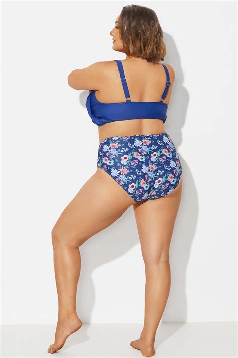 Navy Blue Floral High Waist Plus Size Bottom Meet Curve Meet Curve