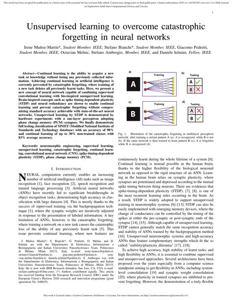 Pdf Unsupervised Learning To Overcome Catastrophic Forgetting In Neural Networks