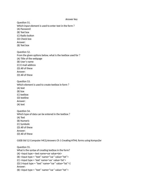Answer Key Pdf Class Computer Programming Method Computer Programming