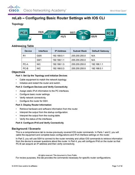 1 1 4 6 lab configuring basic router settings with ios cli relab