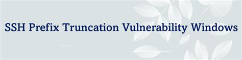 Ssh Prefix Truncation Vulnerability Windows