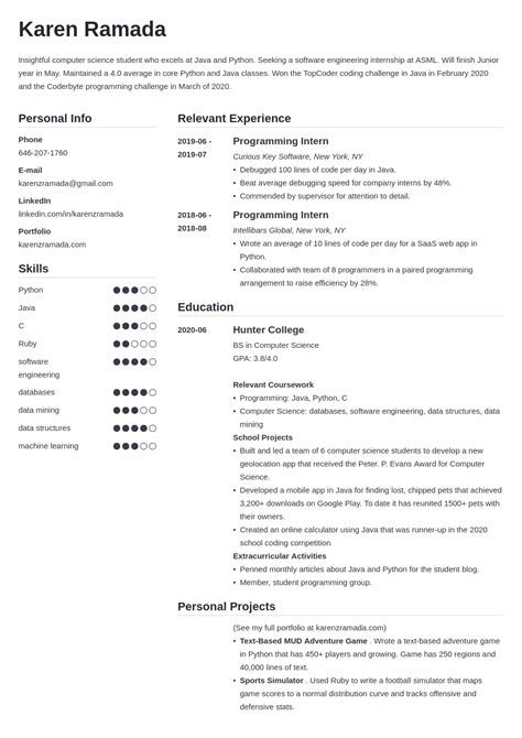 Computer Science Internship Resume Template
