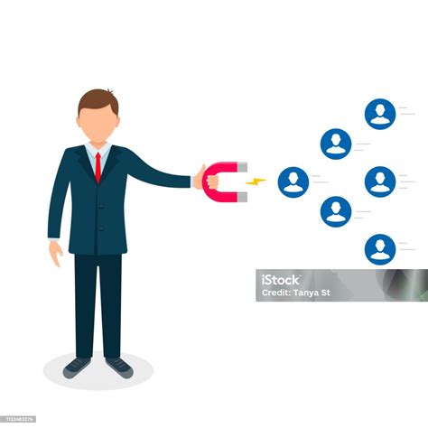 Man은 자석을 사용 하 여 고객의 직원 인적 자원 또는 근로자를 유치 합니다 벡터 일러스트입니다 비즈니스 컨셉 개념에 대한 스톡 벡터 아트 및 기타 이미지 Istock