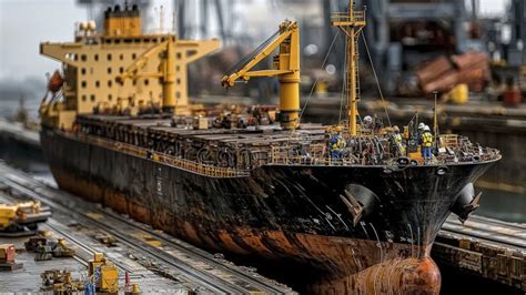 Cargo Ship Loading Operations At Port Maritime Industry Industrial Environment Aerial View