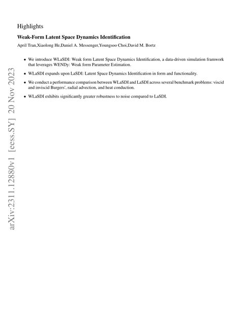 Pdf Weak Form Latent Space Dynamics Identification