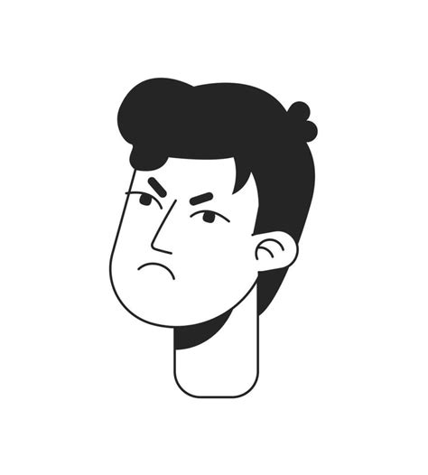 Angry Young Man With Furrowed Brows Monochrome Flat Linear Character
