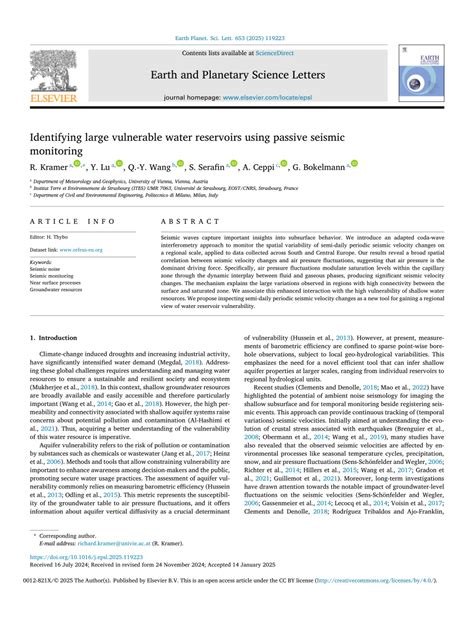 Pdf Identifying Large Vulnerable Water Reservoirs Using Passive Seismic Monitoring