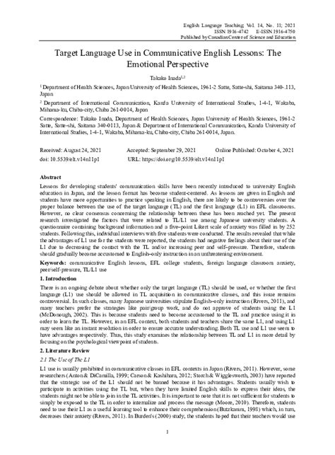 Pdf Target Language Use In Communicative English Lessons The