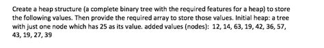 Solved Create A Heap Structure A Complete Binary Tree With Chegg Com
