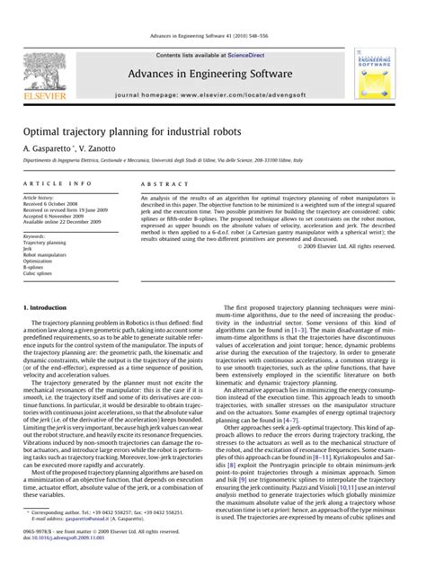 Optimal Trajectory Planning For Industrial Robots Pdf Kinematics