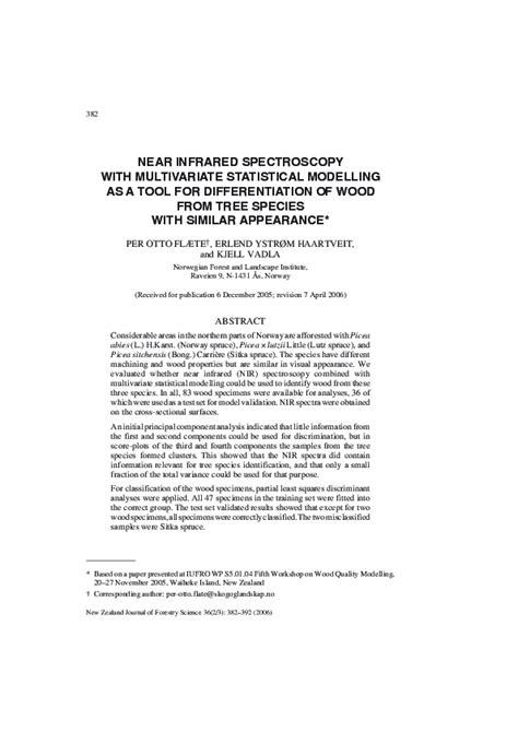 Pdf Near Infrared Spectroscopy With Multivariate Statistical Modelling As A Tool For