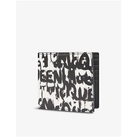 Alexander Mcqueen Graffiti Brand Print Leather Billfold Wallet Black