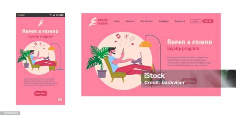 추천 마케팅 방문 페이지 친구 충성도 프로그램 소셜 미디어 프로모션을 참조하세요 친구에게 추천하세요에 대한 스톡 벡터 아트 및
