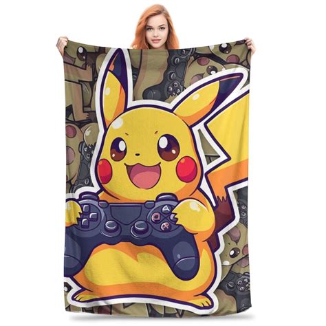 Chibi Pikachu Sticker Blanket Super Soft Lightweigh Throw Blanket For