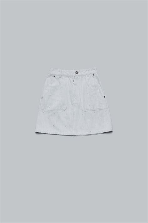 White Beaded Denim Mini Skirt Munnseoul