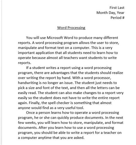 Word Processing Example Middle School Computer Projects