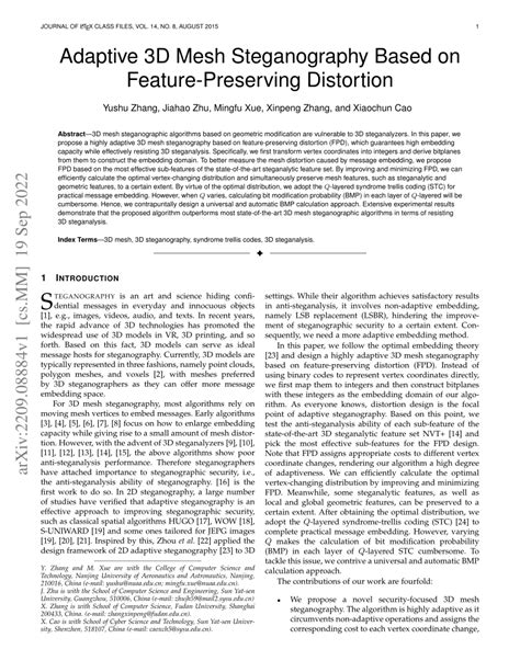 Pdf Adaptive 3d Mesh Steganography Based On Feature Preserving Distortion