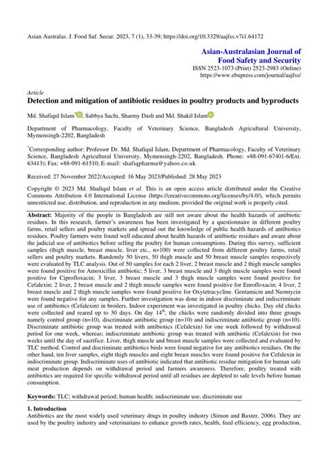 Pdf Detection And Mitigation Of Antibiotic Residues In Poultry