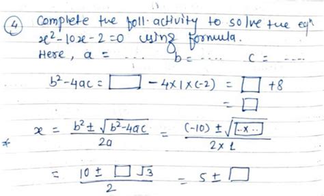4 Complete The Foll Activity To Solve Tue En X 2 10 X 20 Using Formu