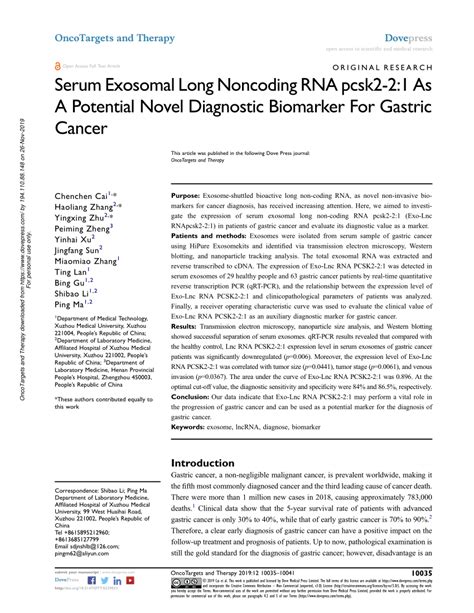 Pdf Serum Exosomal Long Noncoding Rna Pcsk2 21 As A Potential Novel