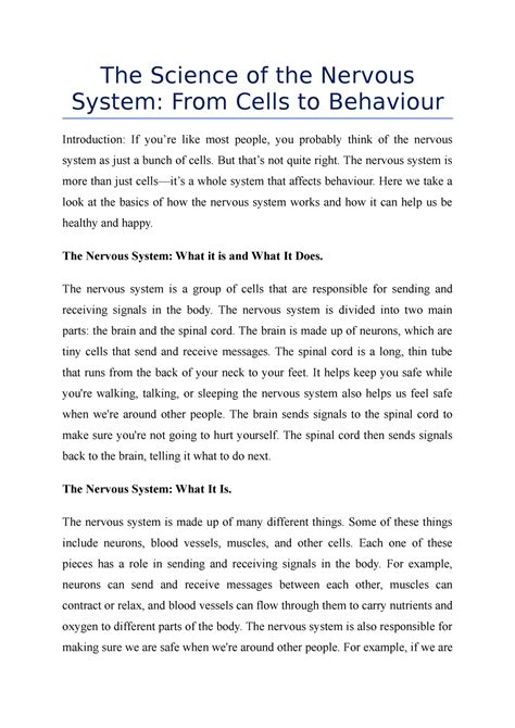 The Science Of The Nervous System From Cells To Behaviour The Science Of The Nervous System