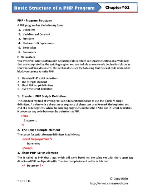 Phpchapter 02 Basic Structure Of A Php Program P A G E 11 © Copy