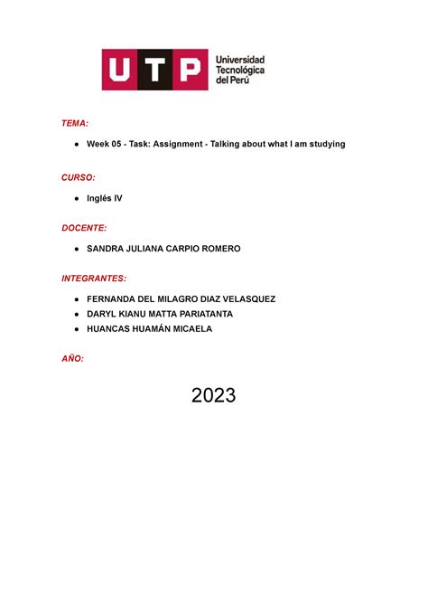 Week 05 Task Assignment Talking About What I Am Studying I Need To Be Observant And Studocu