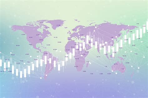 비즈니스 세계 지도 배경 디자인에 무역 하는 주식 시장 투자의 캔 들 스틱 그래프 차트 주식 시장 차트입니다 낙관적인 포인트