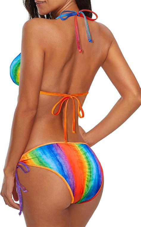 American Trends Womens String Two Piece Halter Top Triangle Bikini Set