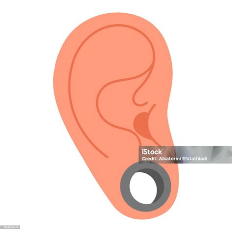 인간의 귀 터널 피어싱 플랫 스타일 벡터 컬러 일러스트 레이 션 감각 지각에 대한 스톡 벡터 아트 및 기타 이미지 감각 지각