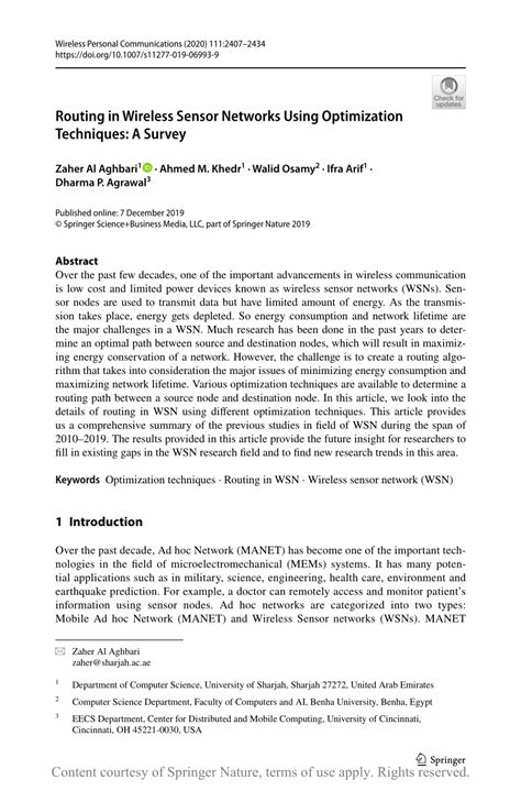 Routing In Wireless Sensor Networks Using Optimization Techniques A