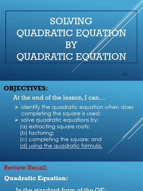 Lesson 2 4 Solving Quadratic Equation By Quadratic Formula Pdf Quadratic Equation Equations