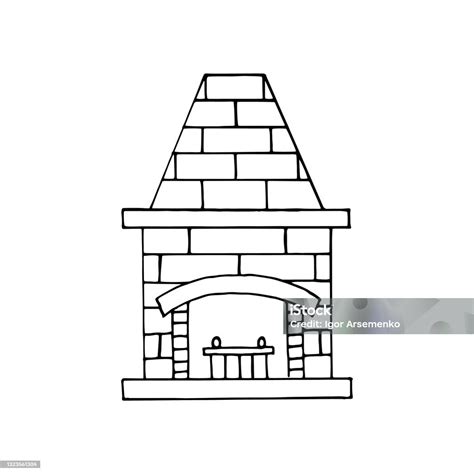 벡터 벽난로 아이콘입니다 흰색으로 격리 된 손으로 그린 윤곽 낙서 그림 벽난로에 대한 스톡 벡터 아트 및 기타 이미지 벽난로