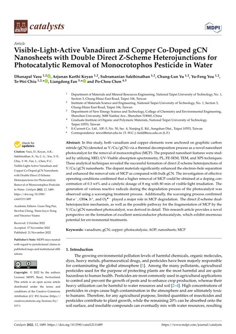 Pdf A Novel Visible Light Active Vanadium And Copper Co Doped Gcn Nanosheets With Double