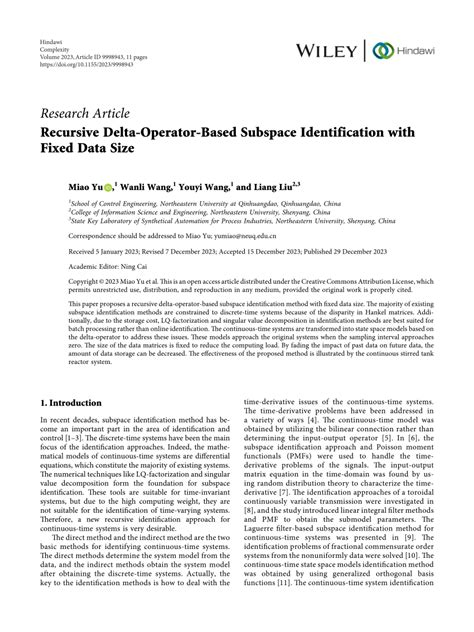 pdf recursive delta operator based subspace identification with fixed