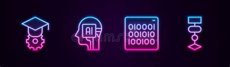 Set Line Graduation Cap Humanoid Robot Binary Code And Algorithm