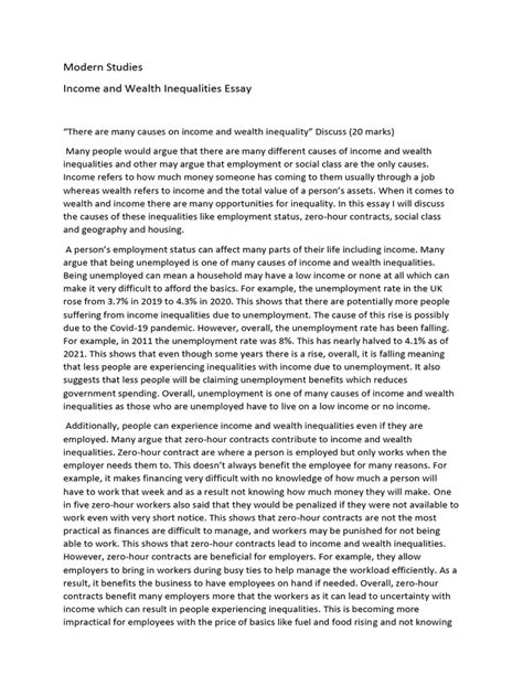 Essay Example Income And Wealth Inequalities Pdf Economic
