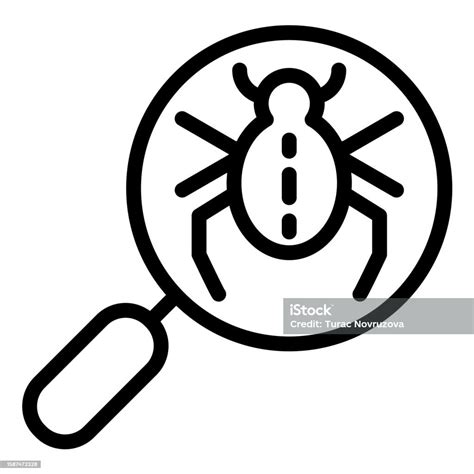 버그 검색 라인 아이콘입니다 돋보기와 딱정벌레 벡터 그림은 흰색으로 분리되어 있다 컴퓨터 바이러스 개요 스타일 및 응용 프로그램을 위해 설계되었습니다 Eps 10 10에