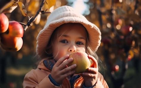 Premium Ai Image A Girl Eats An Apple In A Tree