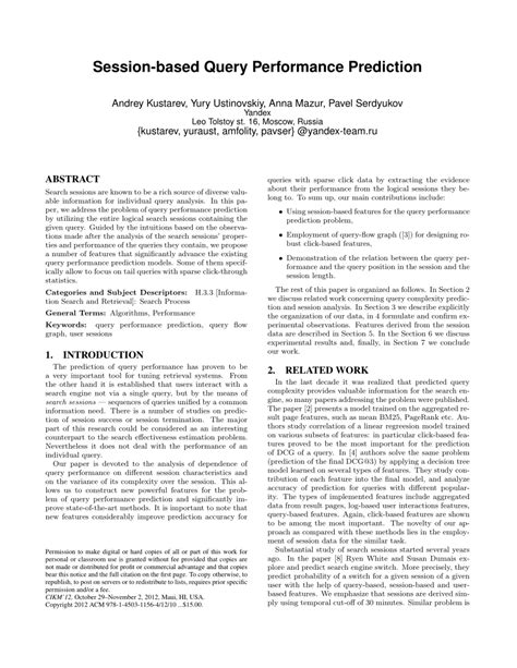 Pdf Session Based Query Performance Prediction