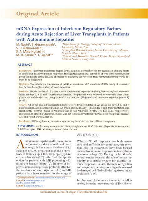 Pdf Mrna Expression Of Interferon Regulatory Factors During Acute Rejection Of Liver
