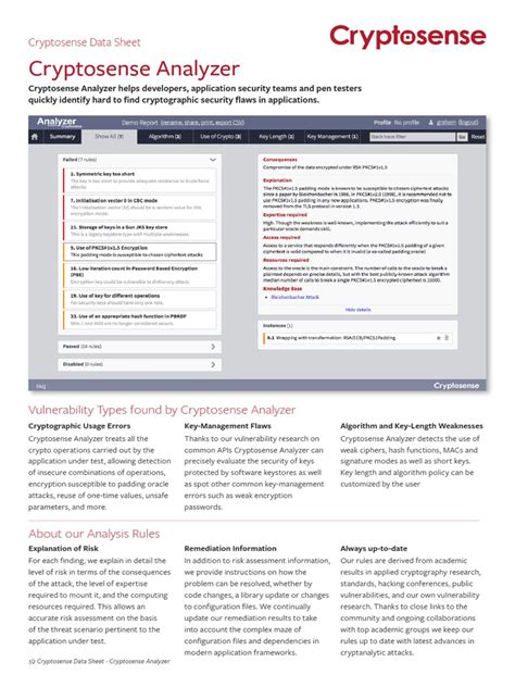 Cryptosense Analyzer Data Sheet Pdf Key Cryptography Cryptography