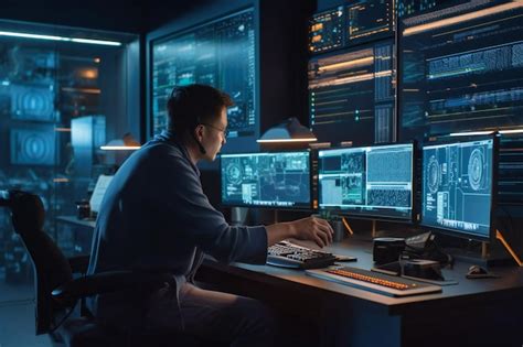 Premium Photo Background Showcases A Dedicated Programmer Devising Groundbreaking Software