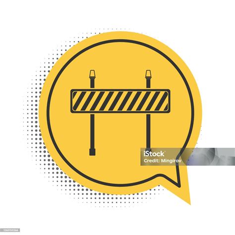 흰색 배경에 격리 된 검은 도로 장벽 아이콘 건물 또는 수리 작업의 울타리 허들 아이콘 노란색 음성 버블 기호입니다 벡터 Crash Site에 대한 스톡 벡터 아트 및 기타