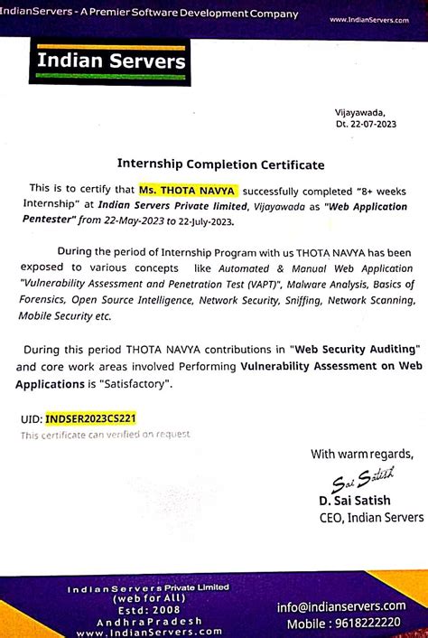 Thota Navya On Linkedin Indianservers Internship