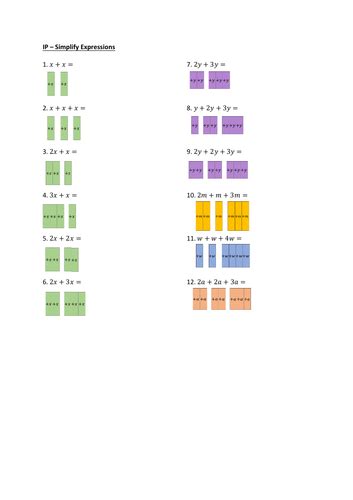 Simplify Expressions By Collecting Like Terms Using Algebra Tiles Teaching Resources