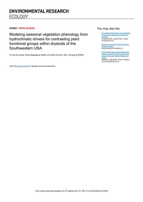 Pdf Modeling Seasonal Vegetation Phenology From Hydroclimatic Drivers For Contrasting Plant