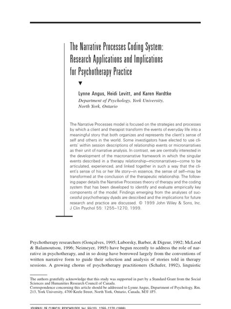 Narrative Processes Coding System Pdf Psychotherapy Narrative