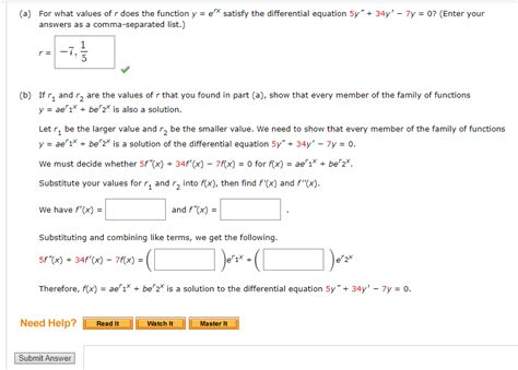 Solved A For What Values Of R Does The Function Y Erx Chegg