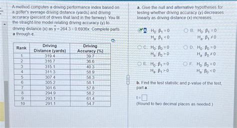 Solved A Method Computes A Driving Performance Index Based